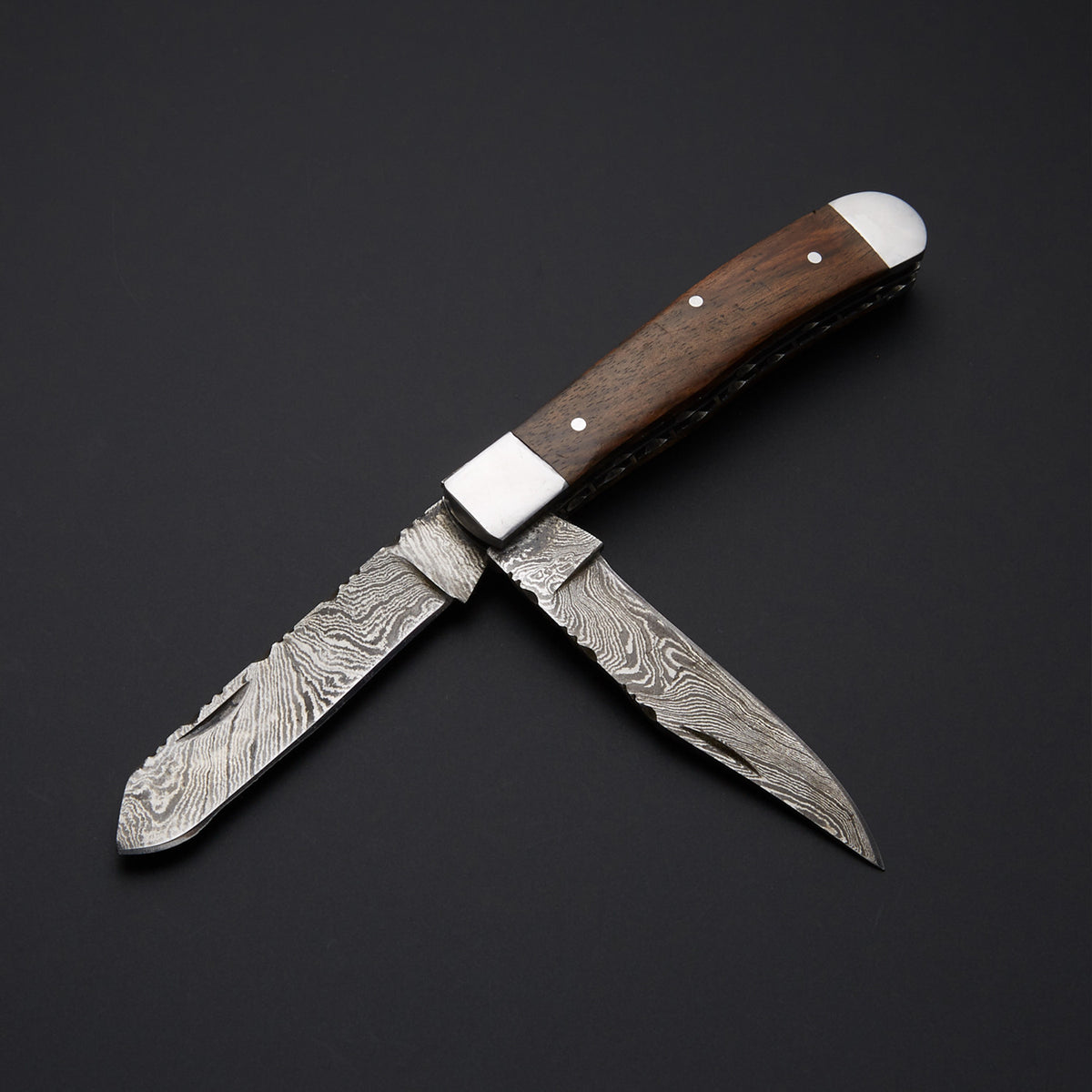 Custom Handmade Damascus Trapper Knife Handle Rosewood With Leather Sh ...