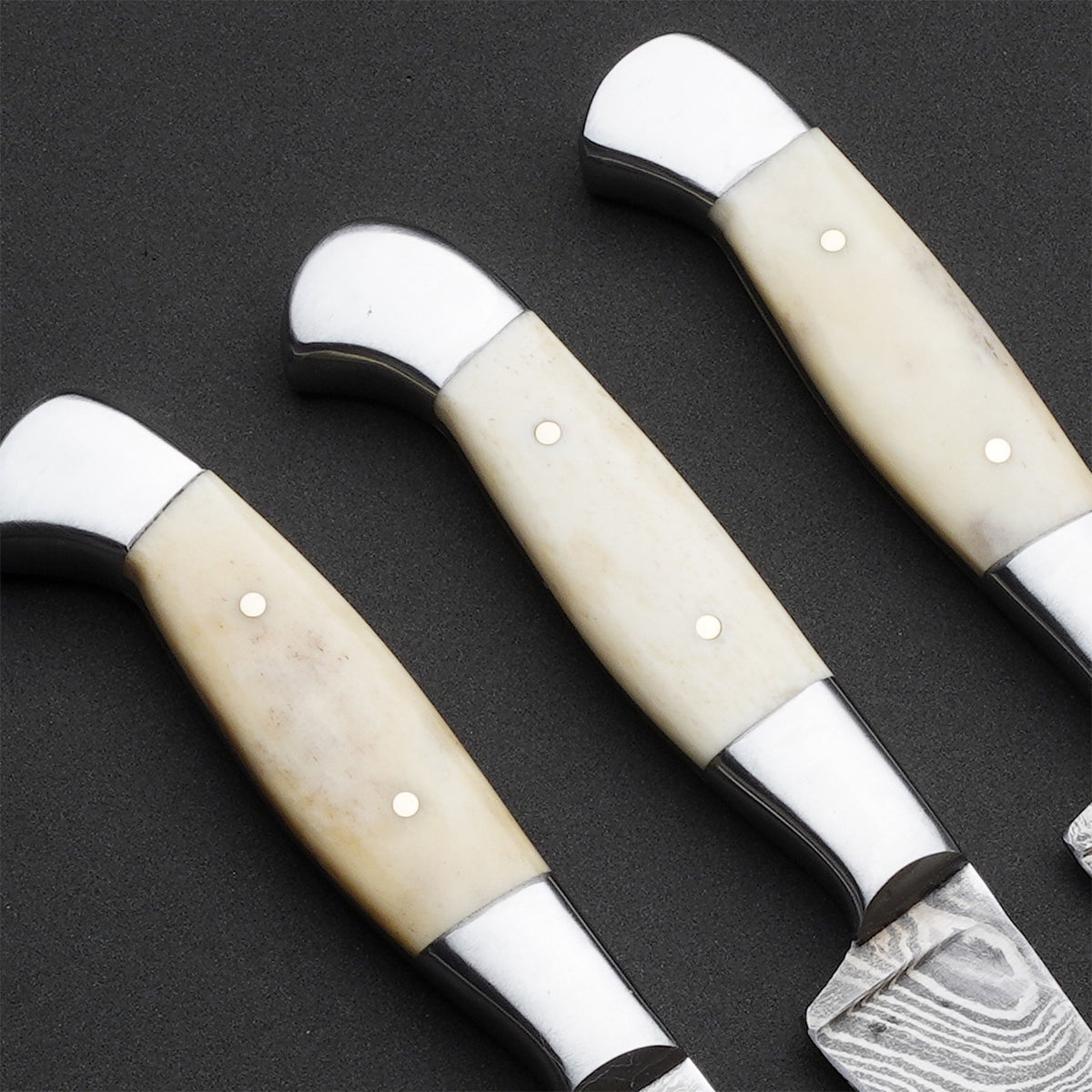 Custom Handmade Damascus Steel Bone Handle 3 Pcs Steak Knives With Lea ...
