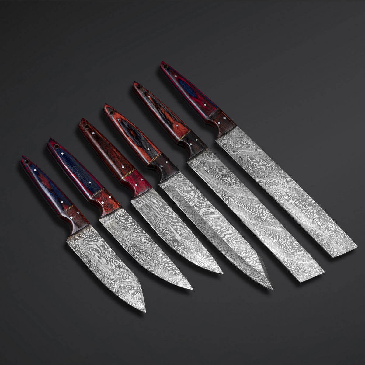 CUSTOM HANDMADE DAMASCUS 6 PCS CHEF SET WITH LEATHER ROLL KIT – NB Knives