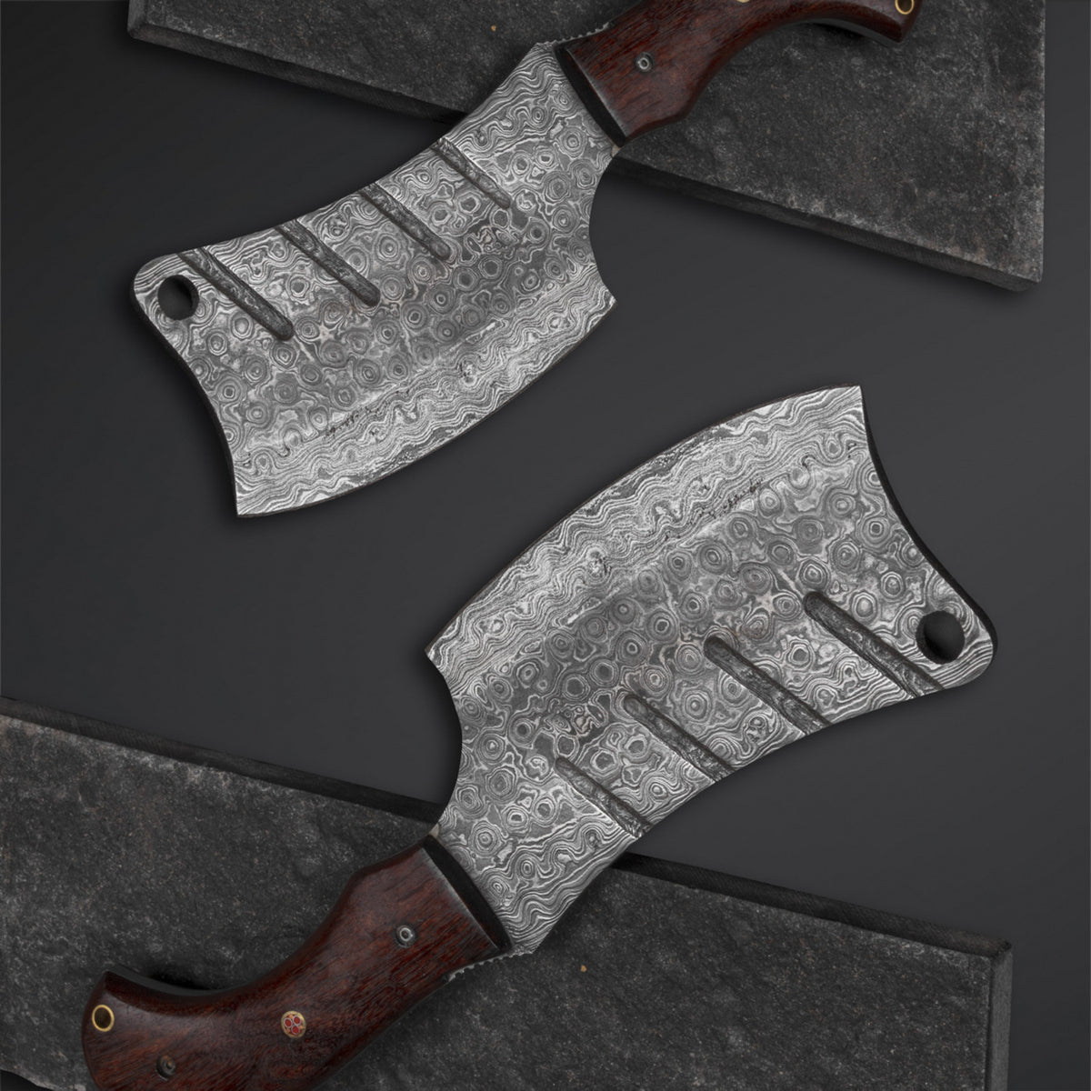 CUSTOM HANDMADE DAMASCUS HEAVY DUTY CLEAVER KNIFE WITH LEATHER SHEATH ...