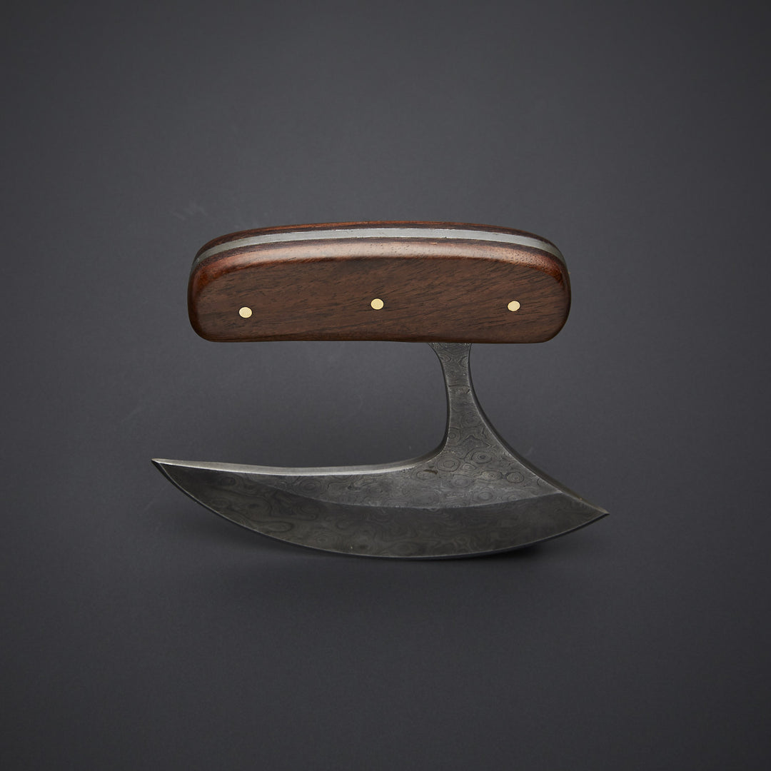 CUSTOM HANDMADE DAMASCUS ULU KNIFE WITH LEATHER SHEATH – NB CUTLERY LTD