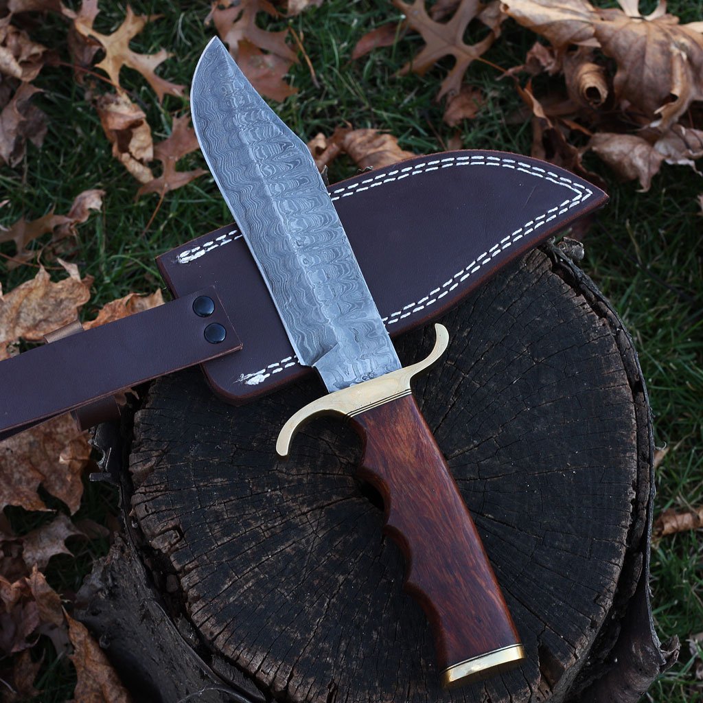 Custom Handmade Damascus Steel Bowie Knife Handle Rosewood With Beauti – NB CUTLERY LTD