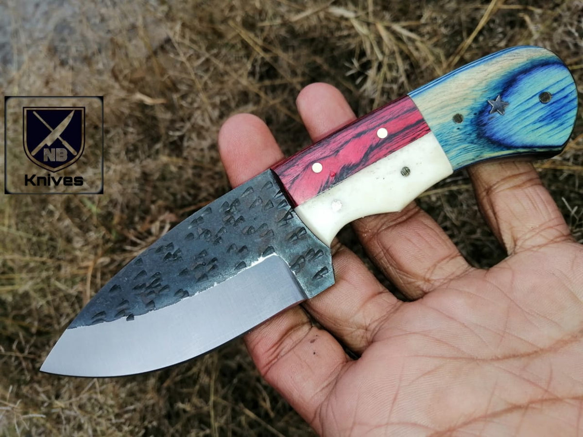CUSTOM HAND FORGED TEXAS HANDLE HUNTING KNIFE HANDLE CAMEL BONE AND HA ...