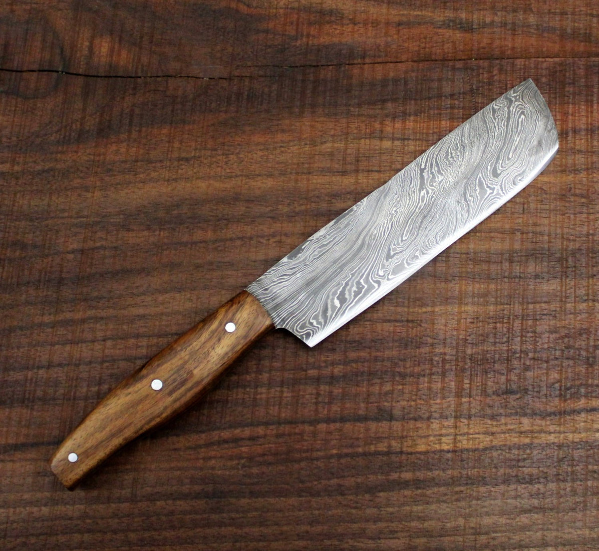 Custom Handmade Damascus Chef Knife Handle Rosewood With Leather Sheat ...