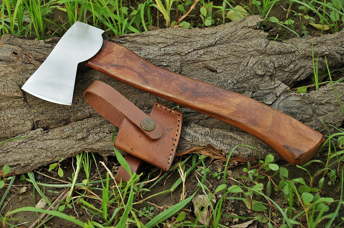 |NB KNIVES| CUSTOM HANDMADE HIGH CARBON STEEL AXE WITH LEATHER SHEATH ...