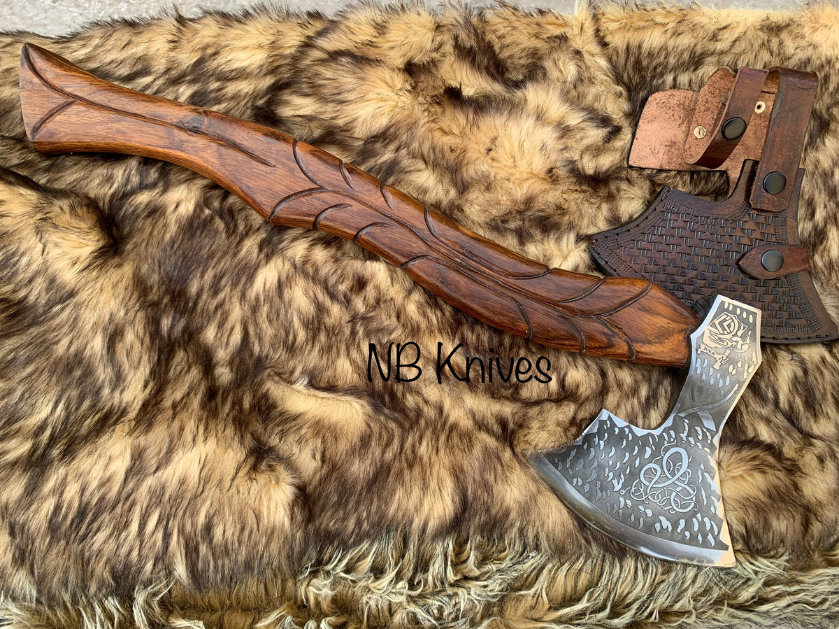 |NB KNIVES| Custom Gift Forged Carbon Steel Viking Axe with Rose Wood ...