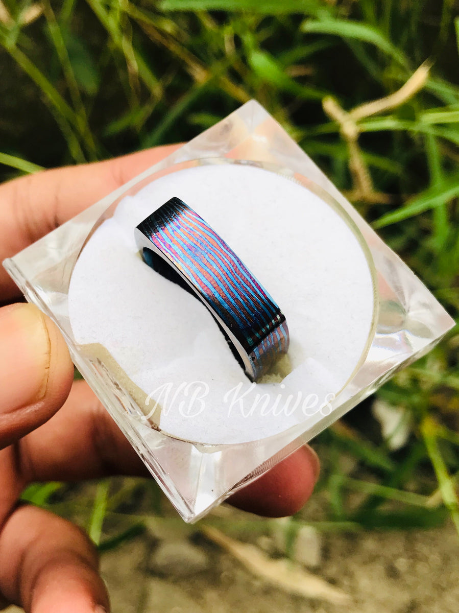 Titanium Zirconium Timascus Ring #10 – NB Knives