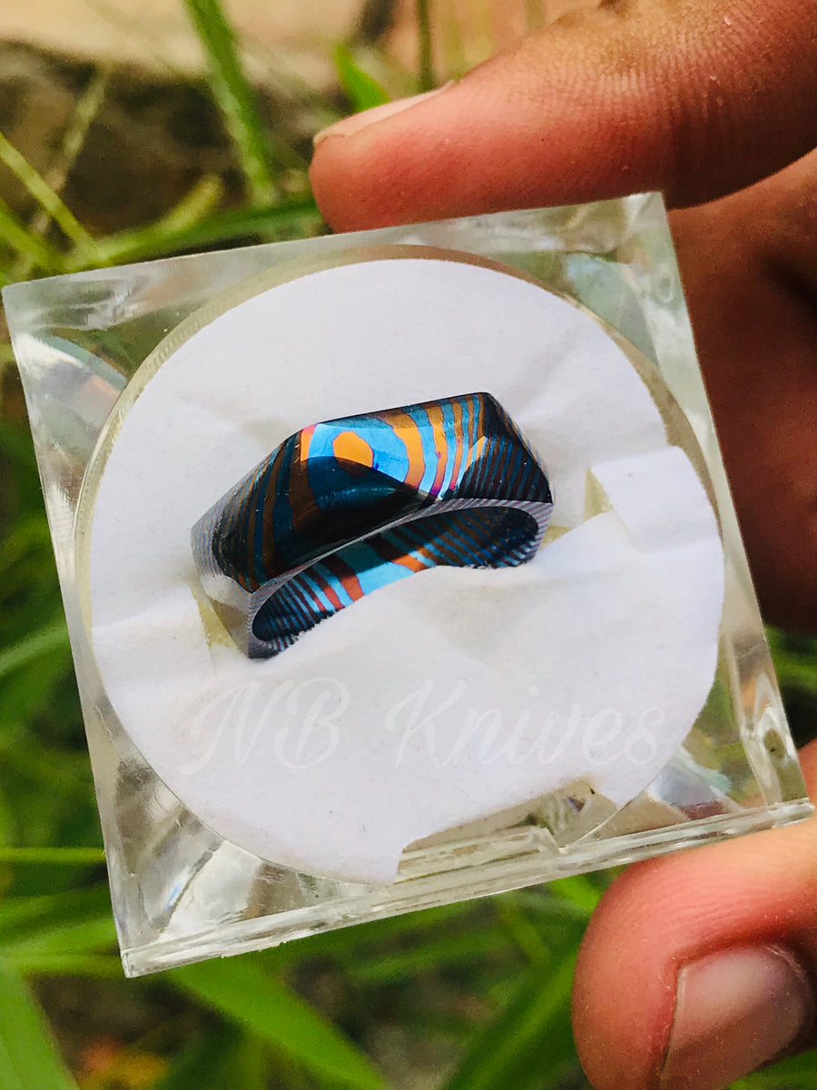 Titanium Zirconium Timascus Ring #4 – NB Knives