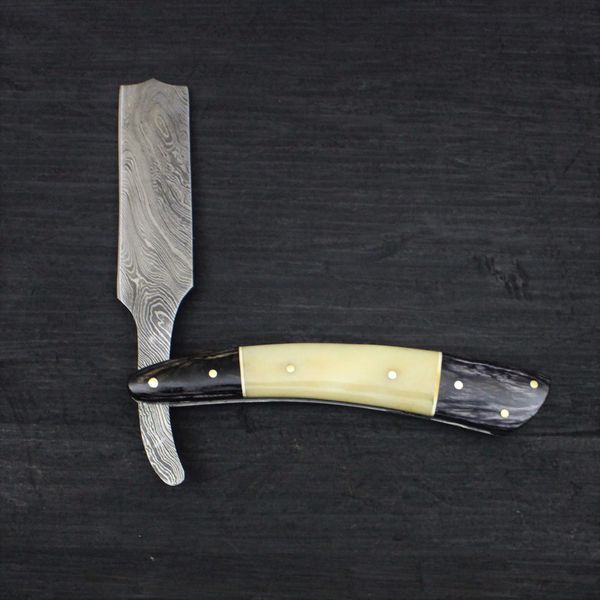 CUSTOM HANDMADE DAMASCUS RAZOR WITH LEATHER SHEATH – NB Knives