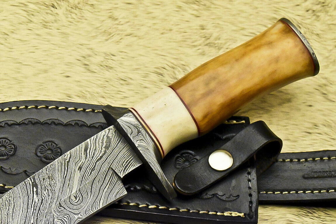 HANDMADE DAMASCUS STEEL BLADE HUNTING KNIFE | CAMEL BONE – NB CUTLERY LTD