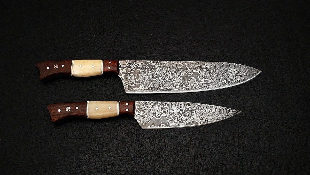 CUSTOM HANDMADE DAMASCUS CHEF KNIFE 2 PCS SET – NB CUTLERY LTD