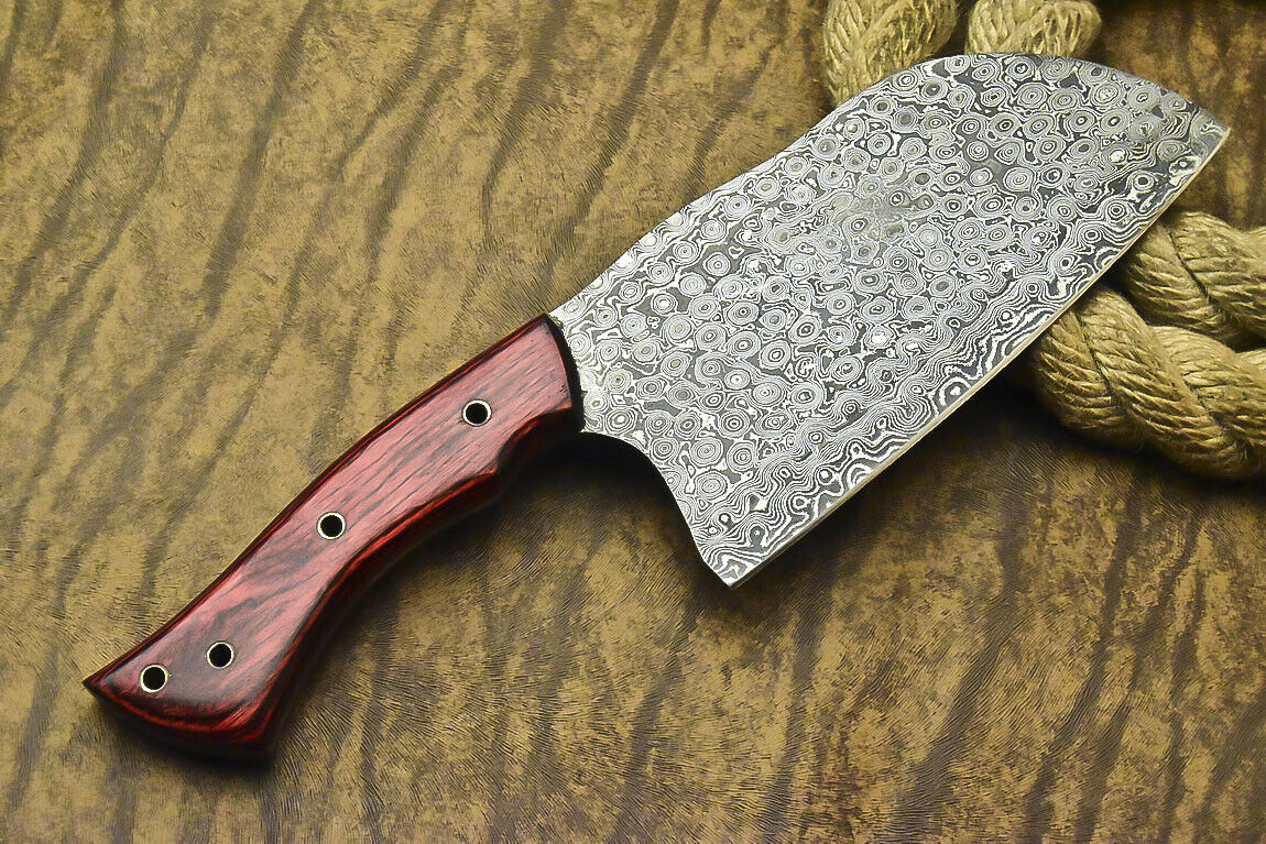 CUSTOM HANDMADE DAMASCUS CHOPPER KNIFE WITH LEATHER SHEATH – NB Knives