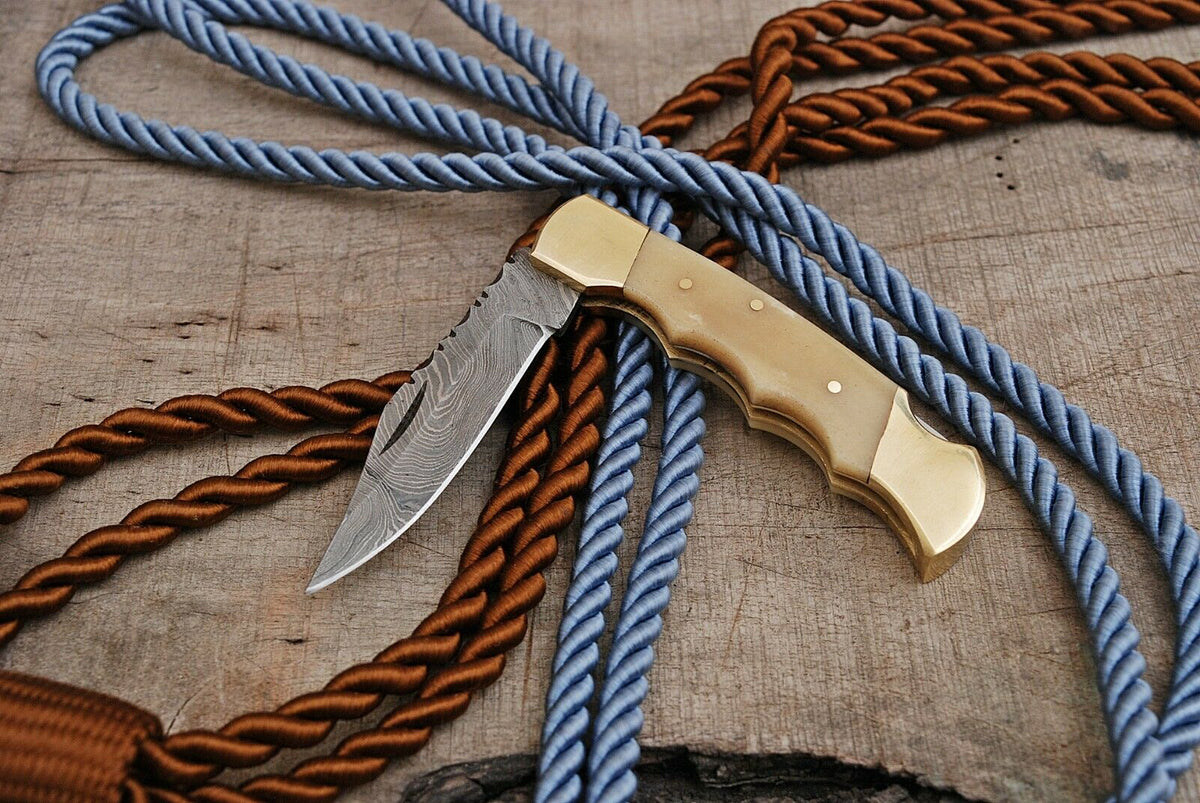 CUSTOM HANDMADE DAMASCUS STEEL POCKET FOLDING KNIFE -UNDER LOCK – NB ...