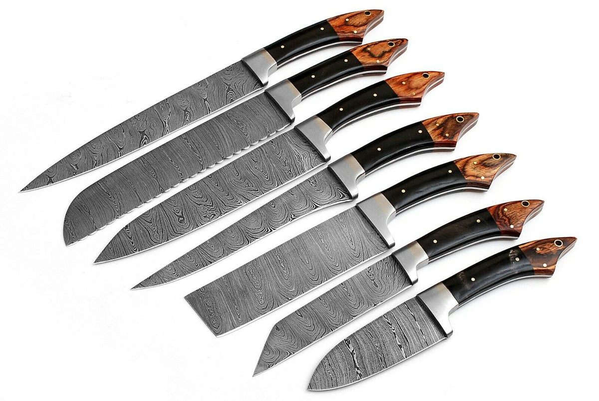 DAMASCUS CHEF/KITCHEN KNIFE CUSTOM MADE BLADE 7 Pcs. Set – NB Knives