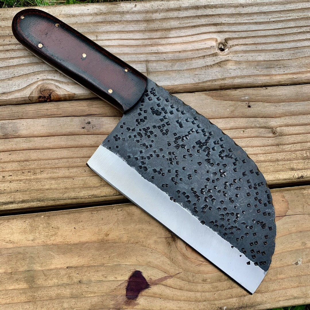 CUSTOM HAND FORGE CHOPPER KNIFE WITH LEATHER SHEATH – NB Knives
