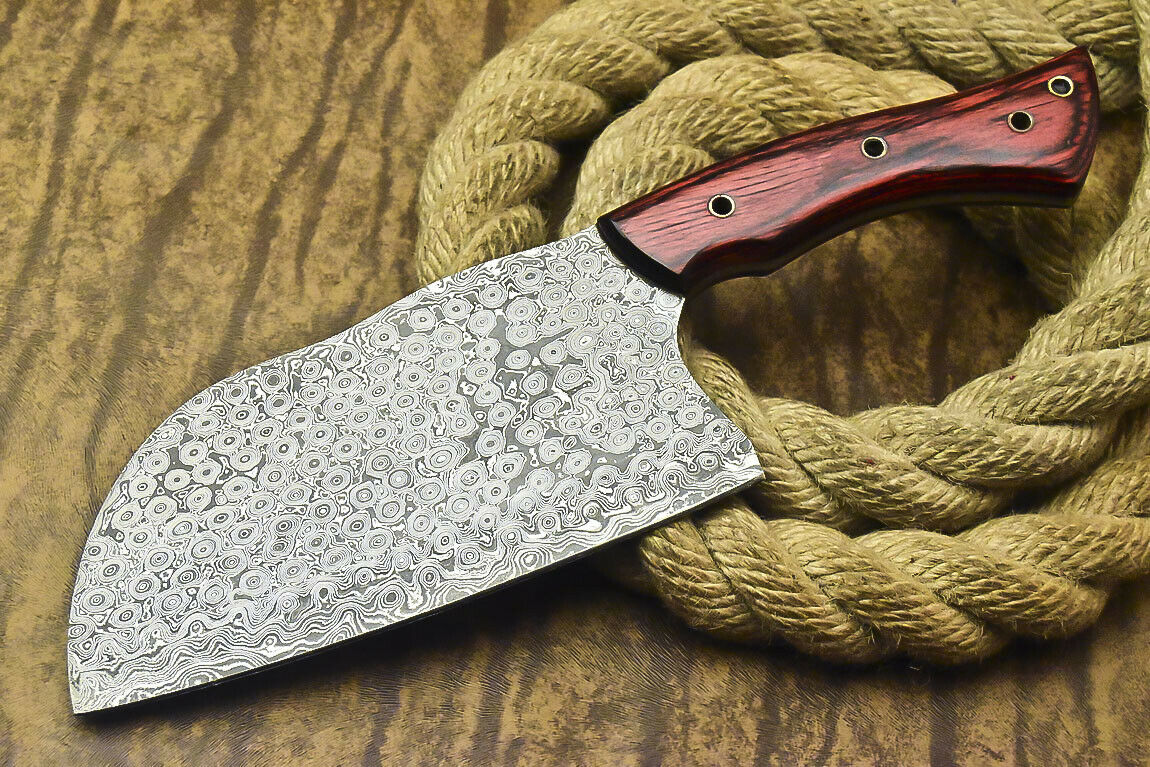 CUSTOM HANDMADE DAMASCUS CHOPPER KNIFE WITH LEATHER SHEATH – NB Knives